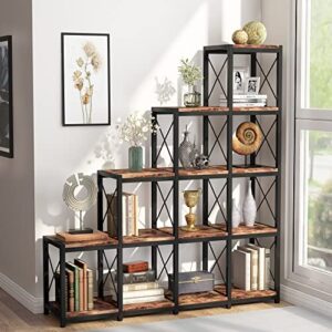 pakasept 14 shelves bookshelf, ladder corner bookshelf, industrial vintage bookshelf, rustic 5-tier display shelf storage organizer for home office living room