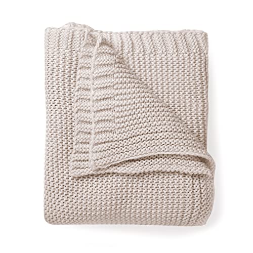 MakeMake Organics Organic Throw Blanket GOTS Certified Organic Cotton Blanket Chunky Knit Super Soft Cozy Fall Winter Large Adults Throw Blanket (50x60, Shell)