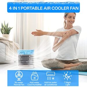 Personal Air Conditioners Portable AC Mini Air Conditioner for Office Dorm Room,Small AC Desktop Air Cooler Fan with Humidifier,3 Speed,7 Color light