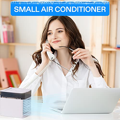 Personal Air Conditioners Portable AC Mini Air Conditioner for Office Dorm Room,Small AC Desktop Air Cooler Fan with Humidifier,3 Speed,7 Color light