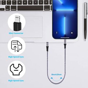 [Apple MFi Certified] Short USB-C to Lightning Cable (2Pack 8Inch), TypeC to Lightning Fast Charger Nylon Braided Fast Data Syncing Cable for iPhone/iPad/Airpods/PowerBank/ChargingStation Silver&White