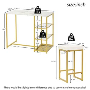 Recaceik 3-Piece Modern Bar Table Set, Pub Table Dining Table Set with Open Storage Shelves, Bar Table and Chairs Set with 2 PU Bar Stools, Counter Height Table Kitchen Table Set for Small Space