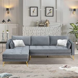 p purlove sectional sofa couch, l-shape upholstered couch with two grey pillows(not include white pillows) for living room home furniture, grey