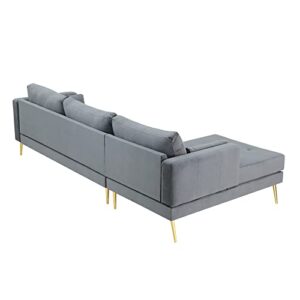 P PURLOVE Sectional Sofa Couch, L-Shape Upholstered Couch with Two Grey Pillows(Not Include White Pillows) for Living Room Home Furniture, Grey