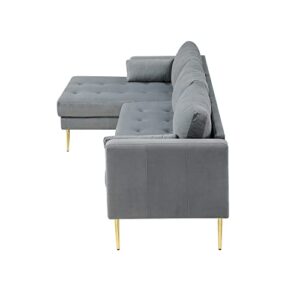 P PURLOVE Sectional Sofa Couch, L-Shape Upholstered Couch with Two Grey Pillows(Not Include White Pillows) for Living Room Home Furniture, Grey