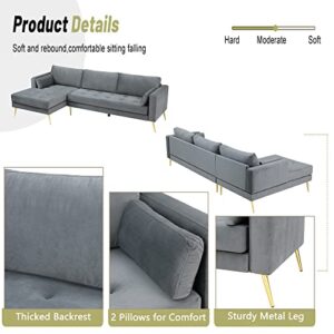 P PURLOVE Sectional Sofa Couch, L-Shape Upholstered Couch with Two Grey Pillows(Not Include White Pillows) for Living Room Home Furniture, Grey