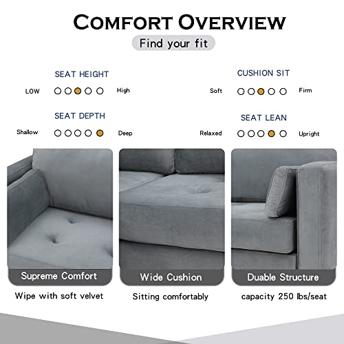 P PURLOVE Sectional Sofa Couch, L-Shape Upholstered Couch with Two Grey Pillows(Not Include White Pillows) for Living Room Home Furniture, Grey