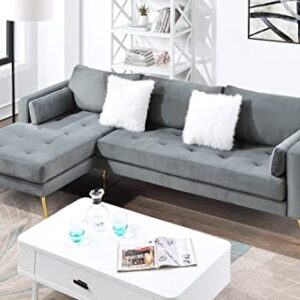 P PURLOVE Sectional Sofa Couch, L-Shape Upholstered Couch with Two Grey Pillows(Not Include White Pillows) for Living Room Home Furniture, Grey