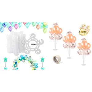 Tinabless Balloon Arch Clips(120 pcs) + 3 Set Balloon Stand Holder Kit for Birthday Wedding Party Decorations Supplies