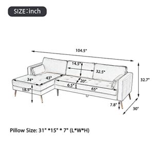 P PURLOVE Sectional Sofa Couch, L-Shape Upholstered Couch with Two Pillows for Living Room Home Furniture, Black