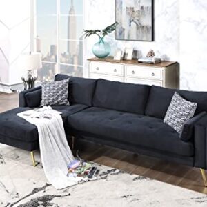 P PURLOVE Sectional Sofa Couch, L-Shape Upholstered Couch with Two Pillows for Living Room Home Furniture, Black