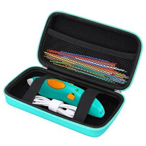 elonbo hard travel case for 3doodler start+ essentials (2022) 3d pen set for kids, 3d printing pens storage organizer holder, extra mesh pocket fits plastic filament, charger. turquoise (case only