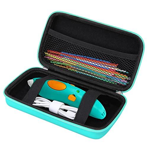 Elonbo Hard Travel Case for 3Doodler Start+ Essentials (2022) 3D Pen Set for Kids, 3D Printing Pens Storage Organizer Holder, Extra Mesh Pocket Fits Plastic Filament, Charger. Turquoise (Case Only