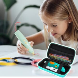 Elonbo Hard Travel Case for 3Doodler Start+ Essentials (2022) 3D Pen Set for Kids, 3D Printing Pens Storage Organizer Holder, Extra Mesh Pocket Fits Plastic Filament, Charger. Turquoise (Case Only