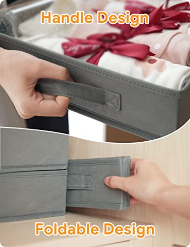 Teklar Dresser Drawer Organizers for Clothing [10 Pack] Foldable Fabric Shallow Clothes Drawer Dividers with 3.2" Height for Baby Clothes, Underwear, Sock, Bra (6 Medium + 4 Large, Grey)