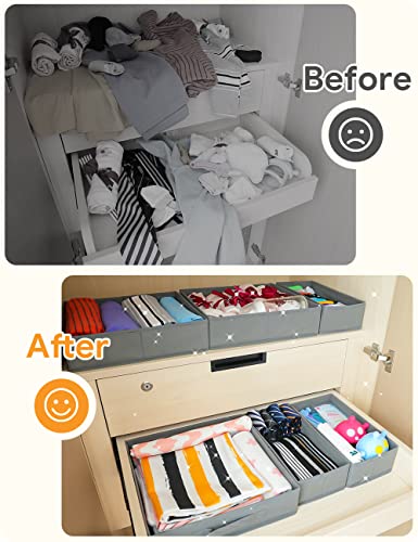 Teklar Dresser Drawer Organizers for Clothing [10 Pack] Foldable Fabric Shallow Clothes Drawer Dividers with 3.2" Height for Baby Clothes, Underwear, Sock, Bra (6 Medium + 4 Large, Grey)