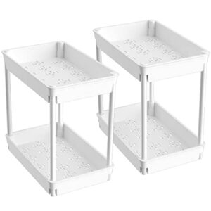 under sink organizers and storage, 2 pack bathroom counter organizer and storage under sink 2 tier under kitchen sink organizers with wheels and hooks, multipurpose bathroom sink cabinet organizer