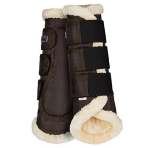 HORZE Brushing Boots with Faux Fur - Brown - L