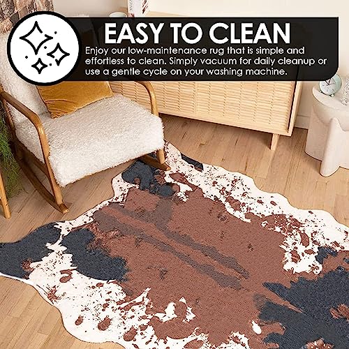 Cowhide Rug Faux Fur Rug Animal Print Non-Slip Backing Carpet For Bedroom, Office, Living Room, Rustic Western Home Decor Throw Rug Mat 56"W x 71"L