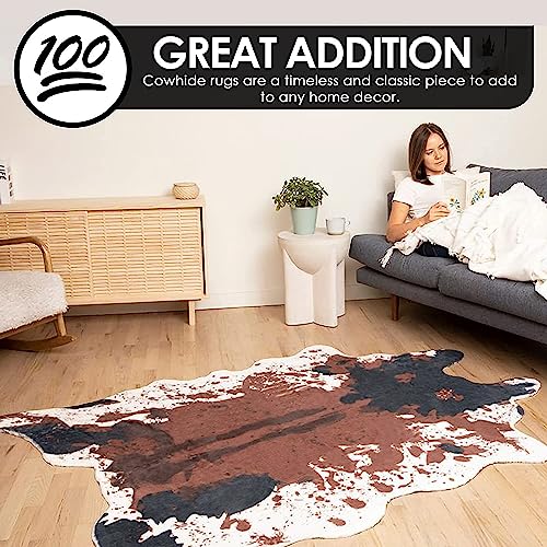 Cowhide Rug Faux Fur Rug Animal Print Non-Slip Backing Carpet For Bedroom, Office, Living Room, Rustic Western Home Decor Throw Rug Mat 56"W x 71"L