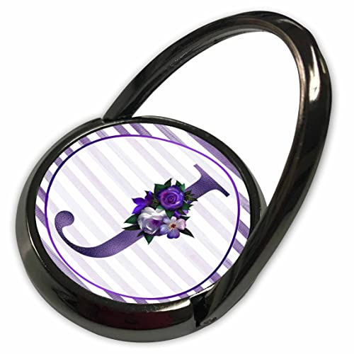 3dRose Pretty Purple Floral and Stripes Monogram Initial J - Phone Rings (phr_359978_1)