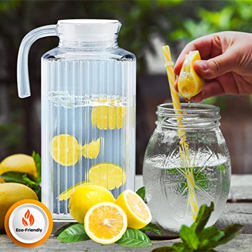 Xabono 1.8 L (62.5 oz) Glass Pitcher with Lid 2 Quart Pitcher with Lid Strong Glass Glass Pitcher Fridge Glass Water Pitcher Juice Sangria Ice Tea Glass Milk Bottle with Lid Glass Handle Glass Carafe