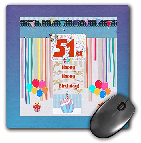 3dRose Image of 51st Birthday Tag, Cupcake, Candle, Balloons, Gift,... - Mouse Pads (mp_359886_1)