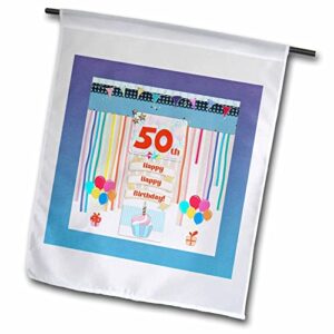 3drose image of 50th birthday tag, cupcake, candle, balloons, gift, streamers - flags (fl_359611_1)