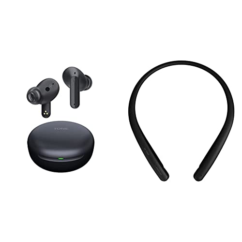 LG Tone Free True Wireless Bluetooth Earbuds FP5 - Active Noise Cancelling Earbuds, Black & Tone Style HBS-SL5 Bluetooth Wireless Stereo Neckband Earbuds Tuned by Meridian Audio