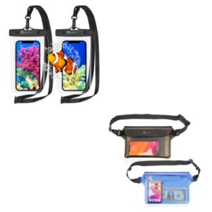 syncwire ipx8 waterproof phone pouch with lanyard 2 pack & ip68 waterproof fanny bag with adjustable waist strap 2 pack for iphone samsung galaxy and more, beach accessories, vacation must haves