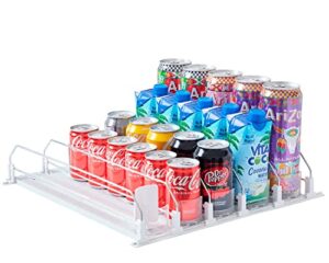 drink organizer for fridge, baraiser self-pushing soda can organizer for refrigerator, pantry and more, white