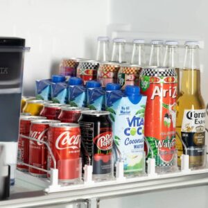 Drink Organizer for Fridge, Baraiser Self-Pushing Soda Can Organizer for Refrigerator, Pantry and More, White