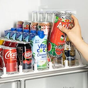 Drink Organizer for Fridge, Baraiser Self-Pushing Soda Can Organizer for Refrigerator, Pantry and More, White