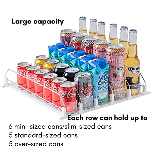 Drink Organizer for Fridge, Baraiser Self-Pushing Soda Can Organizer for Refrigerator, Pantry and More, White