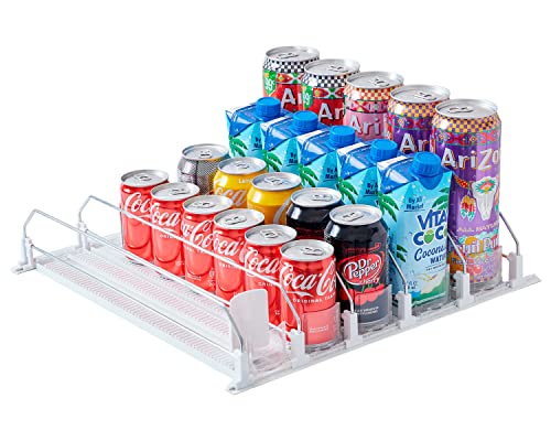 Drink Organizer for Fridge, Baraiser Self-Pushing Soda Can Organizer for Refrigerator, Pantry and More, White