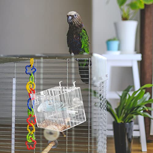 UKCOCO No Bird Feeder- Parrot Feeder Cage with Hooks Birds, Automatic Anti- Spill Parrot Food Container, Dish Hanging in Cage Feeding Bowl Cage Accessory for Small Birds Budgerigar Canary ( Size L )