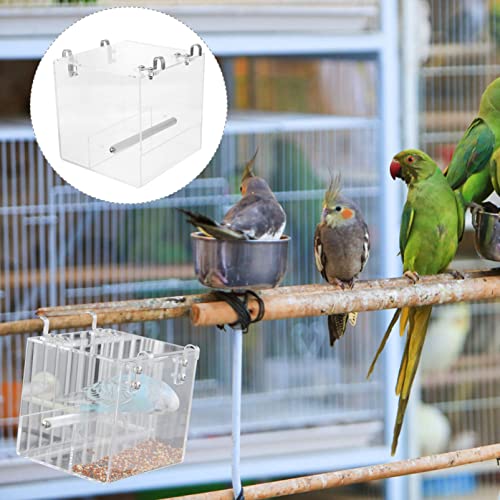 UKCOCO No Bird Feeder- Parrot Feeder Cage with Hooks Birds, Automatic Anti- Spill Parrot Food Container, Dish Hanging in Cage Feeding Bowl Cage Accessory for Small Birds Budgerigar Canary ( Size L )