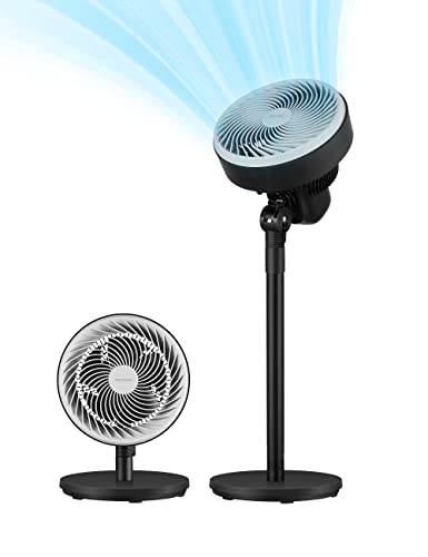 PELONIS Air Circulator Fan | 2 In 1 Table Pedestal Fan | Adjustable Height| 75-Degree Tilt |7-inch airfoil fan blades| 3 Speeds | Low Noise |Solid Base| for Home, Office, Dorm | Black