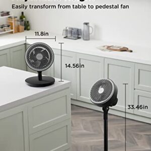 PELONIS Air Circulator Fan | 2 In 1 Table Pedestal Fan | Adjustable Height| 75-Degree Tilt |7-inch airfoil fan blades| 3 Speeds | Low Noise |Solid Base| for Home, Office, Dorm | Black