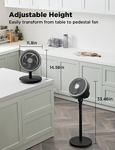 PELONIS Air Circulator Fan | 2 In 1 Table Pedestal Fan | Adjustable Height| 75-Degree Tilt |7-inch airfoil fan blades| 3 Speeds | Low Noise |Solid Base| for Home, Office, Dorm | Black