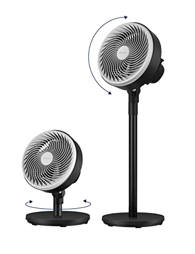 PELONIS Air Circulator Fan | 2 In 1 Table Pedestal Fan | Adjustable Height| 75-Degree Tilt |7-inch airfoil fan blades| 3 Speeds | Low Noise |Solid Base| for Home, Office, Dorm | Black