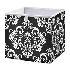 kigai storage basket black damask baroque floral foldable storage bin 15.8 x 10.6 x 7 inches cube storage baskets box for shelves closet laundry nursery bedroom home decor