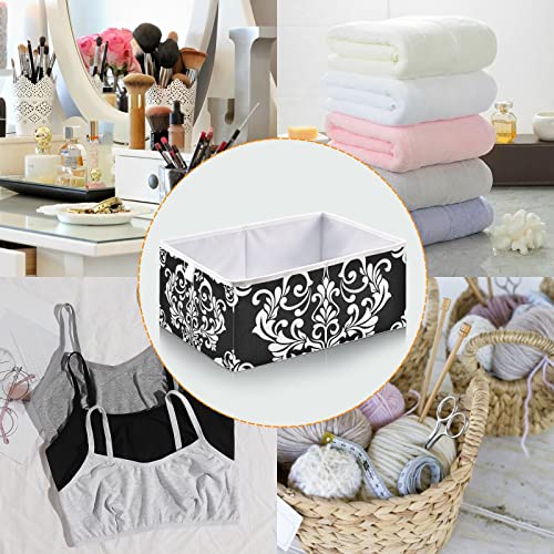 Kigai Storage Basket Black Damask Baroque Floral Foldable Storage Bin 15.8 x 10.6 x 7 Inches Cube Storage Baskets Box for Shelves Closet Laundry Nursery Bedroom Home Decor