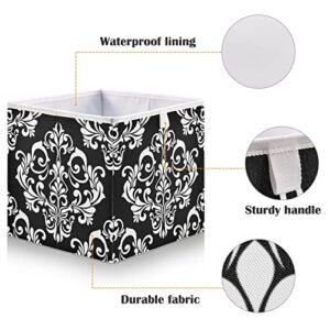 Kigai Storage Basket Black Damask Baroque Floral Foldable Storage Bin 15.8 x 10.6 x 7 Inches Cube Storage Baskets Box for Shelves Closet Laundry Nursery Bedroom Home Decor