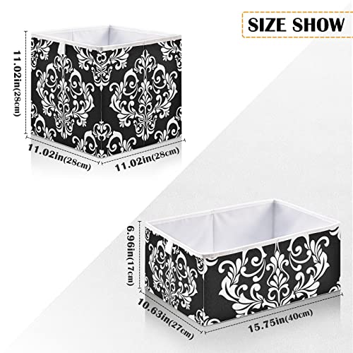 Kigai Storage Basket Black Damask Baroque Floral Foldable Storage Bin 15.8 x 10.6 x 7 Inches Cube Storage Baskets Box for Shelves Closet Laundry Nursery Bedroom Home Decor