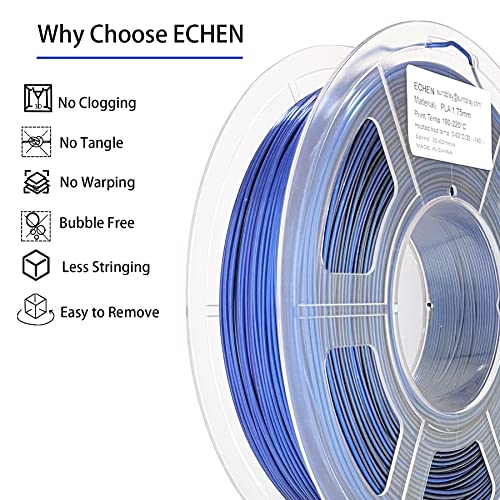 ECHEN PLA Filament 1.75mm, 3D Printer Filament Silk Black Purple Blue Filament, 3D Printing Filament 1kg/2.2lbs