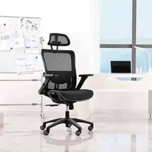 Ergonomic Office Chair, High Back Mesh Office Chair with 4D Adjustable Flip-Up Armrest, Swivel Rolling Computer Desk Chair with Lumbar Support and Adjustable Headrest, Tilt Function, Black