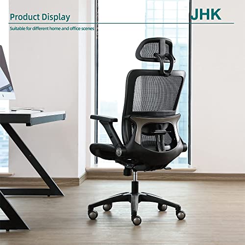 Ergonomic Office Chair, High Back Mesh Office Chair with 4D Adjustable Flip-Up Armrest, Swivel Rolling Computer Desk Chair with Lumbar Support and Adjustable Headrest, Tilt Function, Black