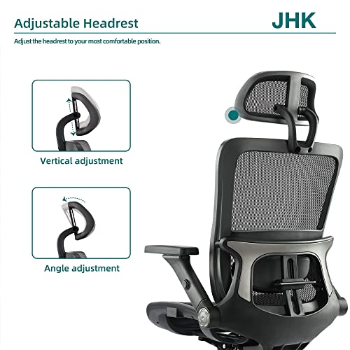 Ergonomic Office Chair, High Back Mesh Office Chair with 4D Adjustable Flip-Up Armrest, Swivel Rolling Computer Desk Chair with Lumbar Support and Adjustable Headrest, Tilt Function, Black