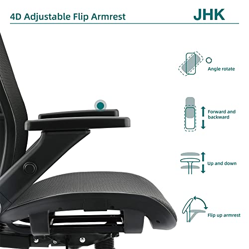 Ergonomic Office Chair, High Back Mesh Office Chair with 4D Adjustable Flip-Up Armrest, Swivel Rolling Computer Desk Chair with Lumbar Support and Adjustable Headrest, Tilt Function, Black